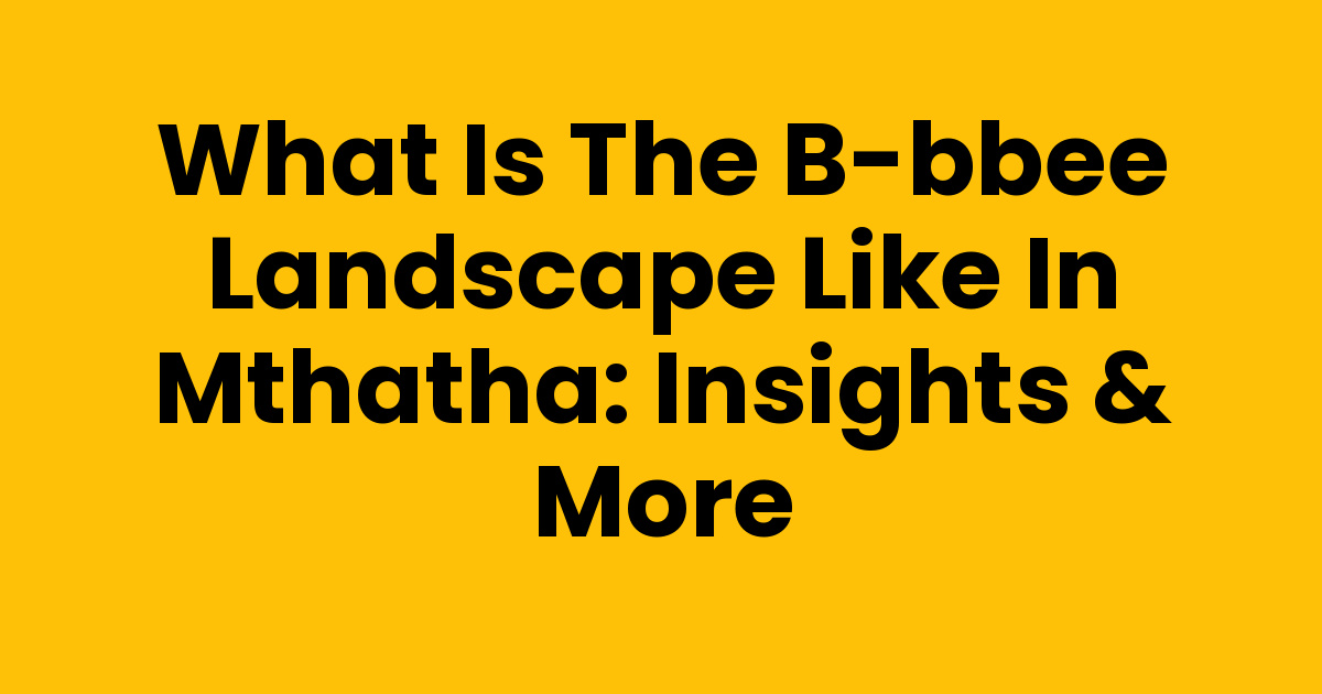 What Is The B-bbee Landscape Like In Mthatha: Insights & More - Mthathas